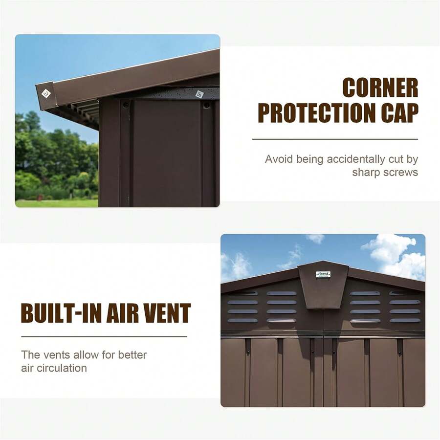 10'x8' Metal Garden Shed With Sloping Roof, 32 Air Vents, Push-Pull ...