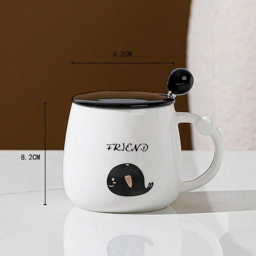 Ceramic Mug With Lid And Spoon, Creative Trendy Couples Drinking Cup ...