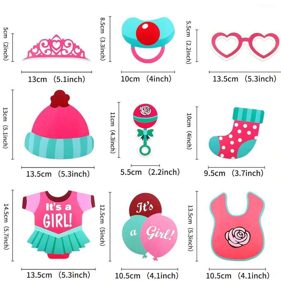 25 Pcs Girl Baby Shower Photo Booth Props Pink And Gold Lovely ...