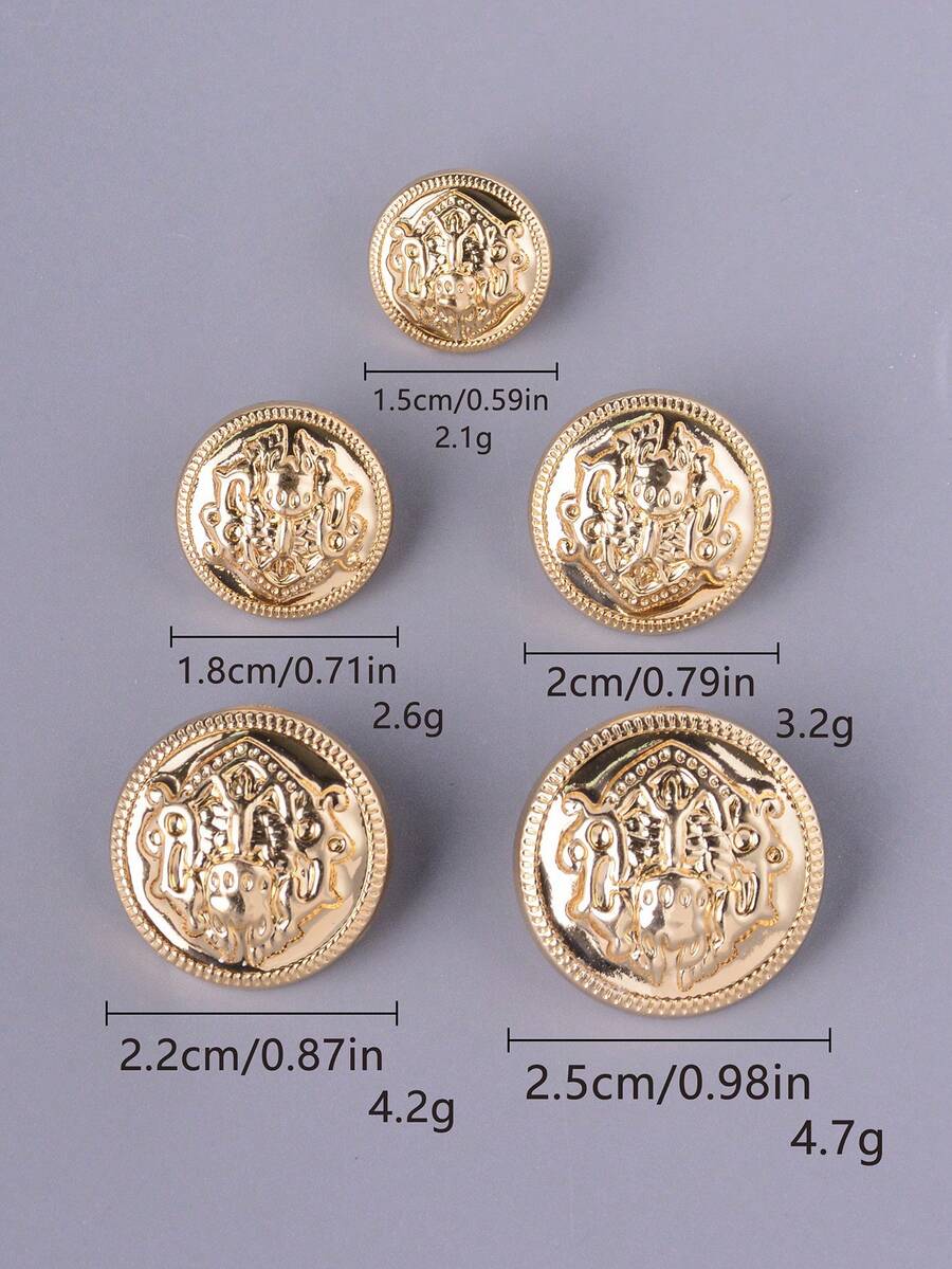 10pcs/Set Embossed Metal Button, Sculptured Design, Circular Shape ...