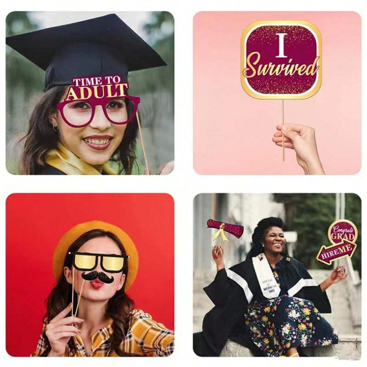 36 Pcs 2024 Red And Black Graduation Photo Props Goodbye Party ...