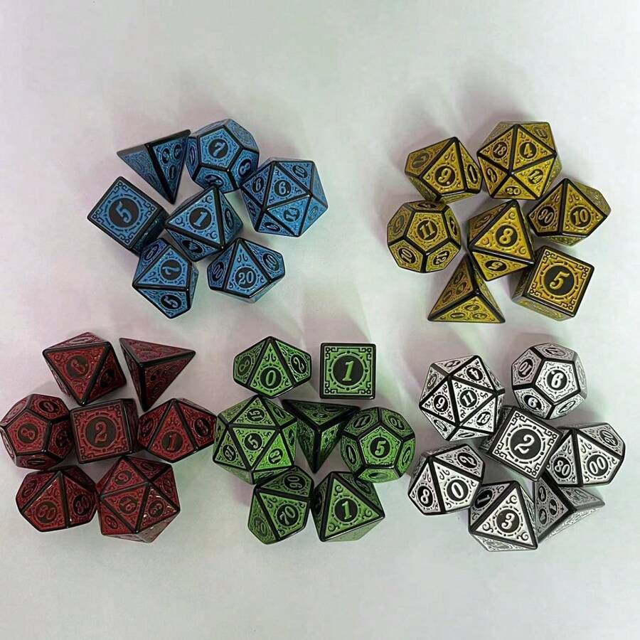 7pcs/Set Complex Antique Patterned Multi-Sided Dice With Unique Numbers ...