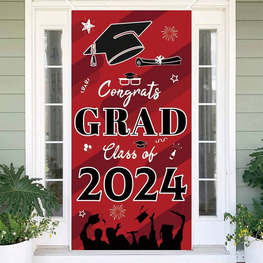 2024 Graduation Themed Vertical Banner, 1pc Congrats Grad. Perfect For ...