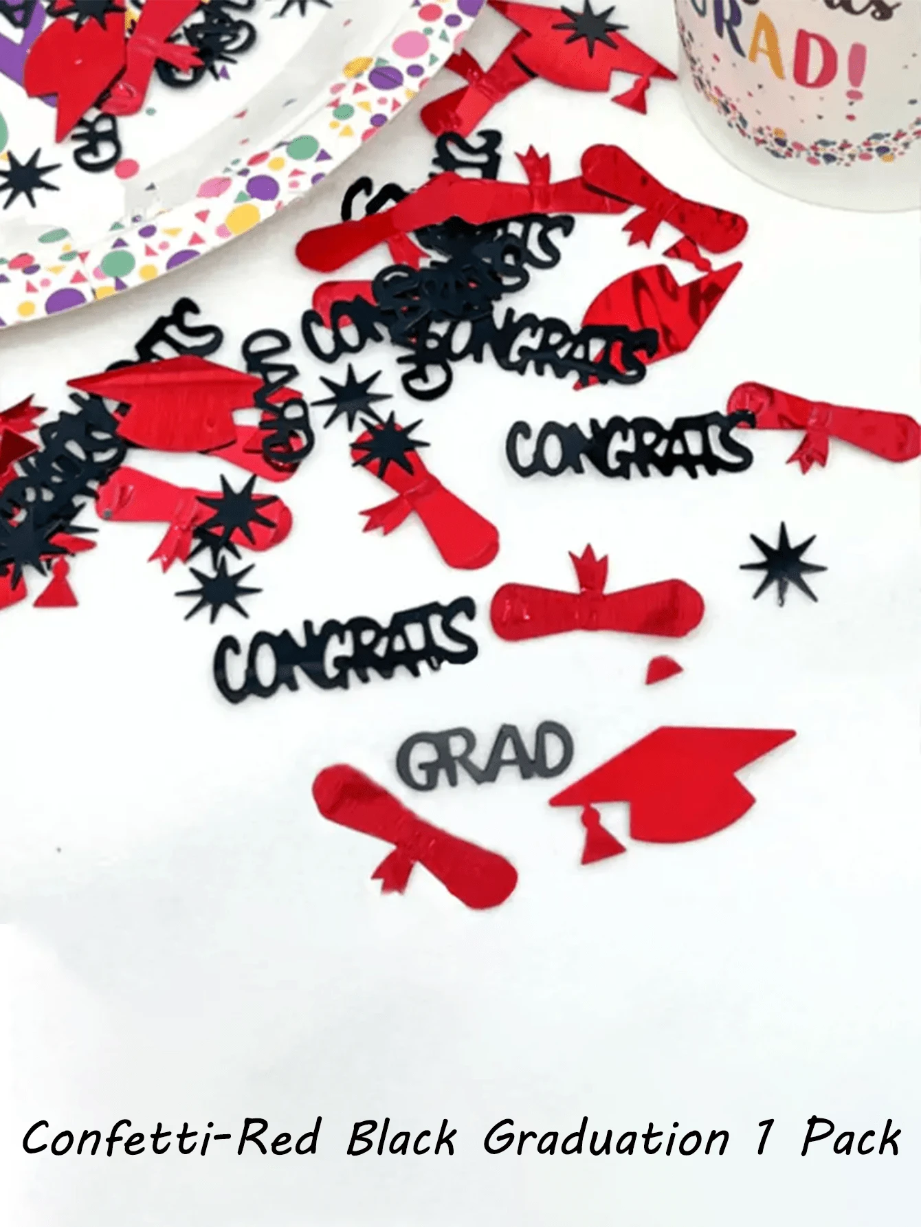 Black And Red Graduation Party Decoration, University Confetti Table ...