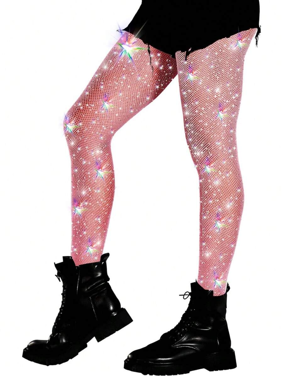 1 Pari Ultra-Durable Sparkly Tights,Amazing Glitter Rhinestone Fishnets ...