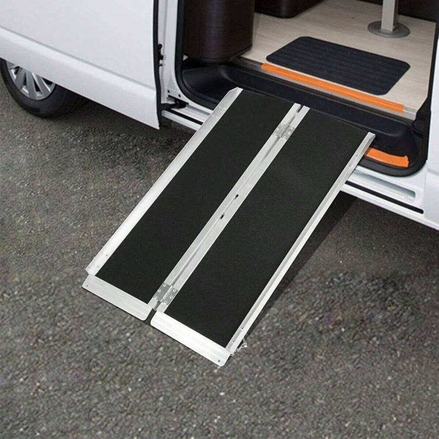 LUCKYERMORE 4Ft Folding Aluminum Wheelchair Ramp Non-Skid Stairs ...