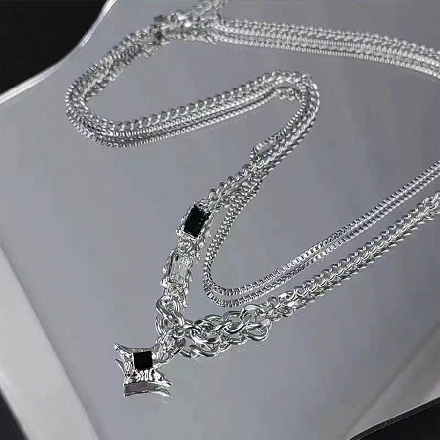 Double Layer Star Pendant Necklace For Men, Hip Hop Style Fashion ...