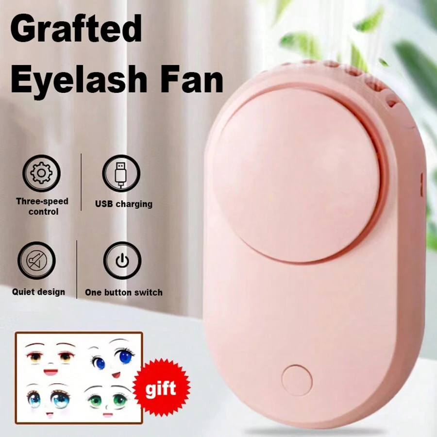 Diy Emoji Fan Eyelash Extension Blower Mini Portable Neck Hanging Fan ...