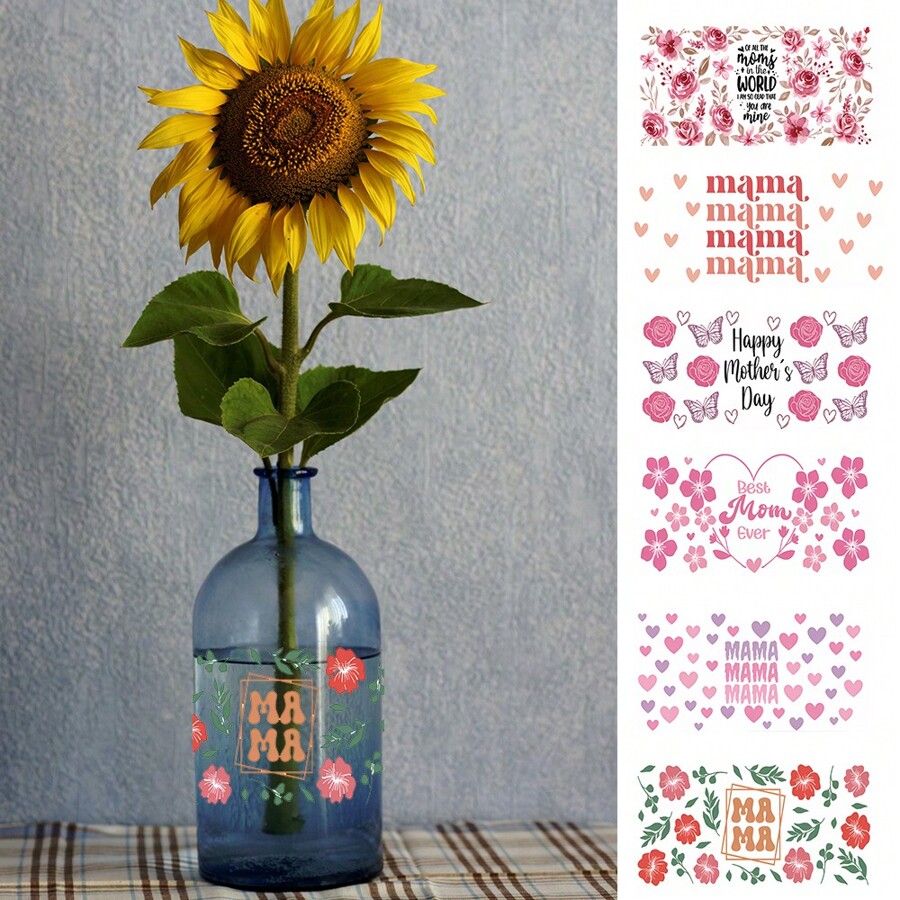 8 Sheets Mom UV DTF Transfer Cup Wraps For Glass Mother's Day UV DTF ...
