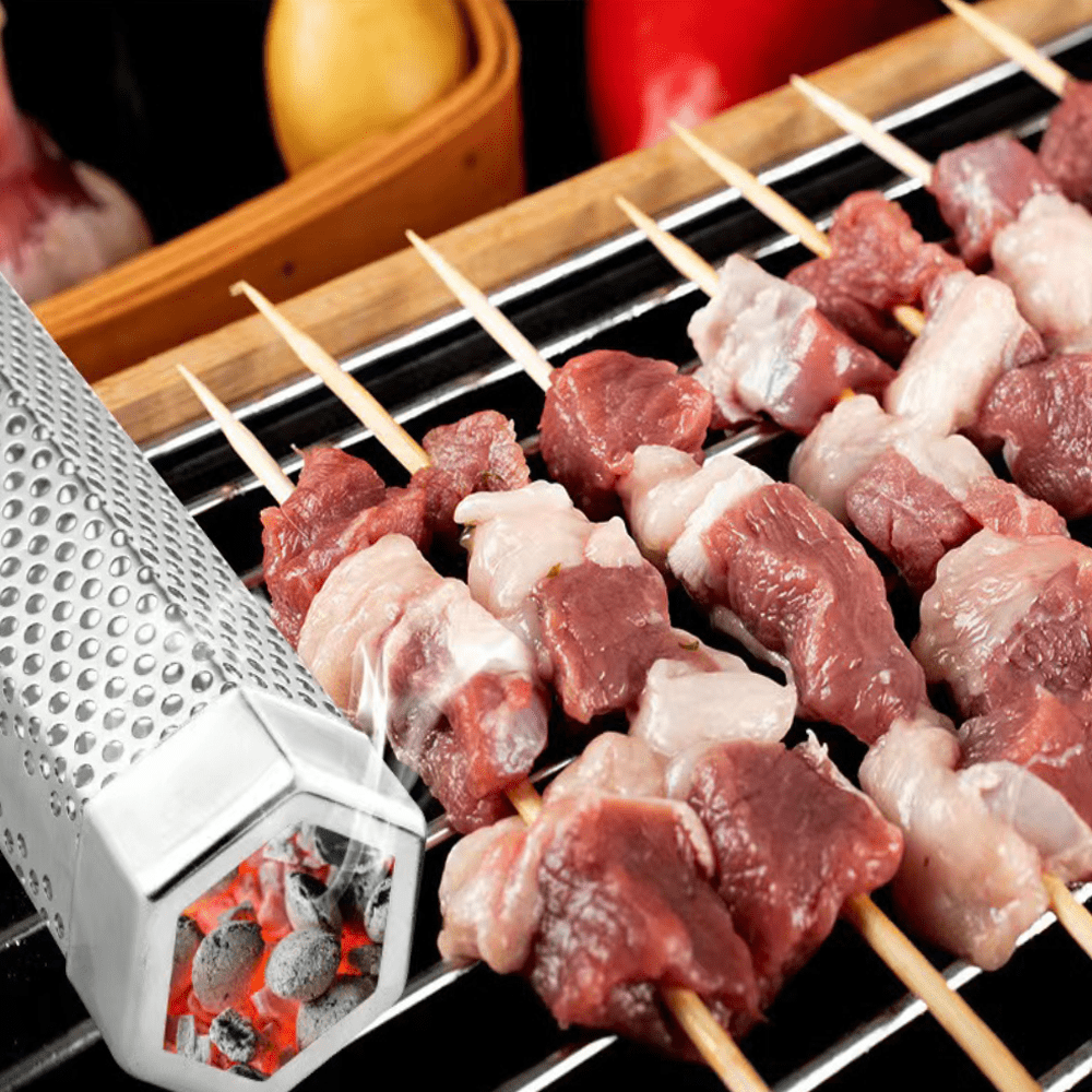 1pc Stainless Steel Round Hexagonal Smoking Tube, Smoker Box, Barbecue ...