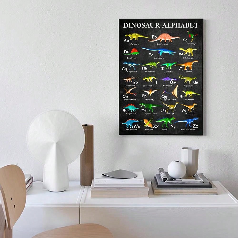 1pc A To Z Alphabet & Dinosaur Names Canvas Painting, Waterproof Oil ...