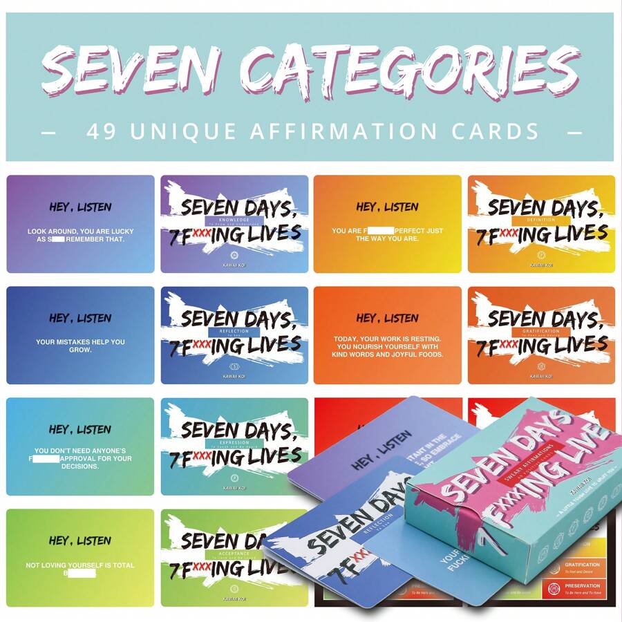 Sweary Affirmation Cards - 49 Daily Motivational Cards With 7 Symbol ...
