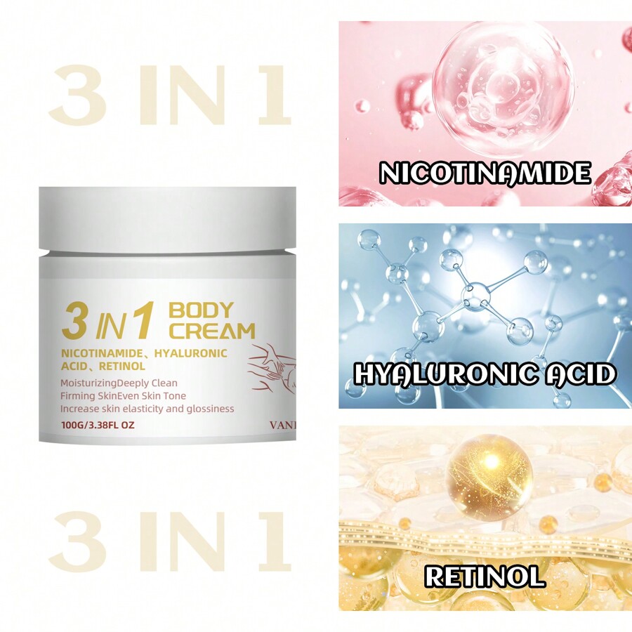 3-In-1 Body Cream 100g, Niacinamide, Hyaluronic Acid, Retinol Body Lotion, Moisturizing And ...