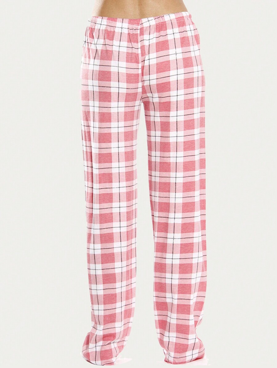 1pc Pink Plaid Pajama Pants Classic Checkered Home Lounge Wear Loose ...