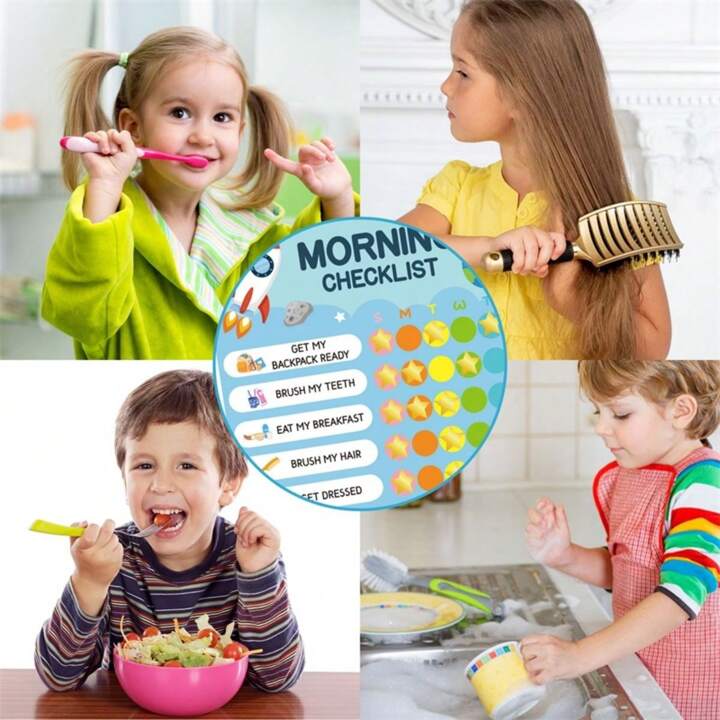 Morning Bedtime Routine Chart Sticker Poster For Toddler Kids Magnetic ...