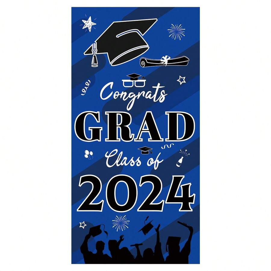 2024 Graduation Theme Vertical Flag, 1pc 'congrats Grad' Polyester Flag ...