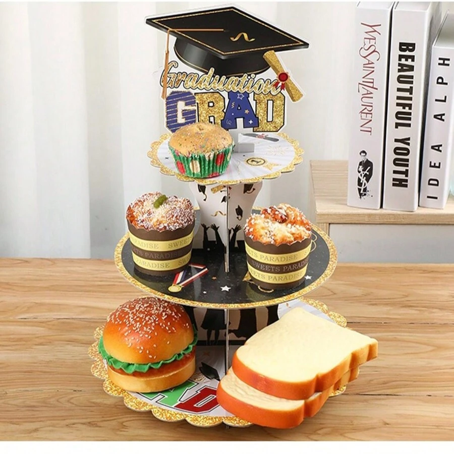 2pcs Graduation Party Theme Cake Stands, Three Tier Cupcake Stand ...