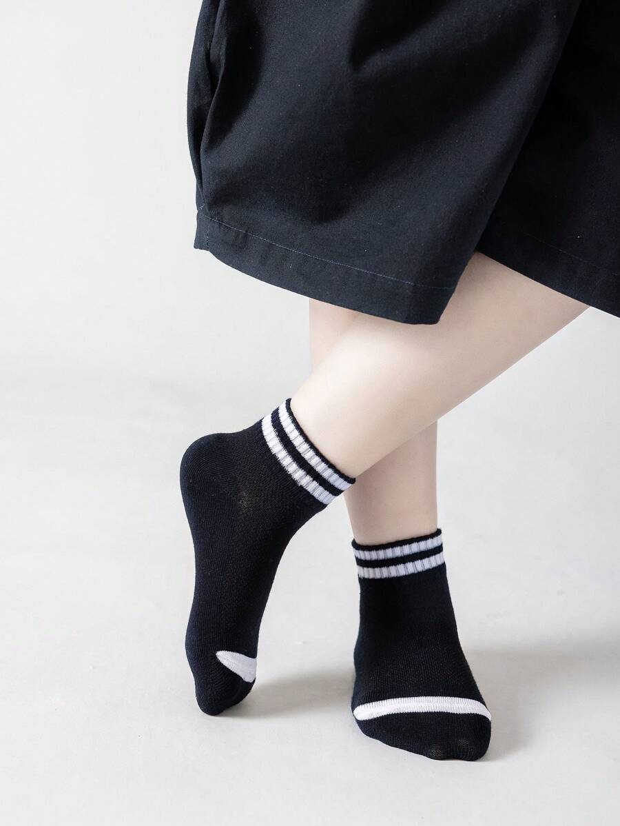 [10 Pairs, Black] Summer Thin Mesh Striped Sports Socks For Boys And ...