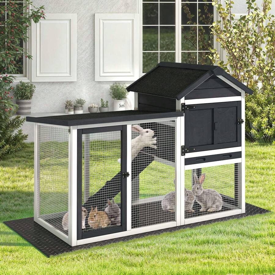 YITAHOME 50''L Wooden Rabbit Hutch, Indoor Outdoor Bunny Cage With PVC ...