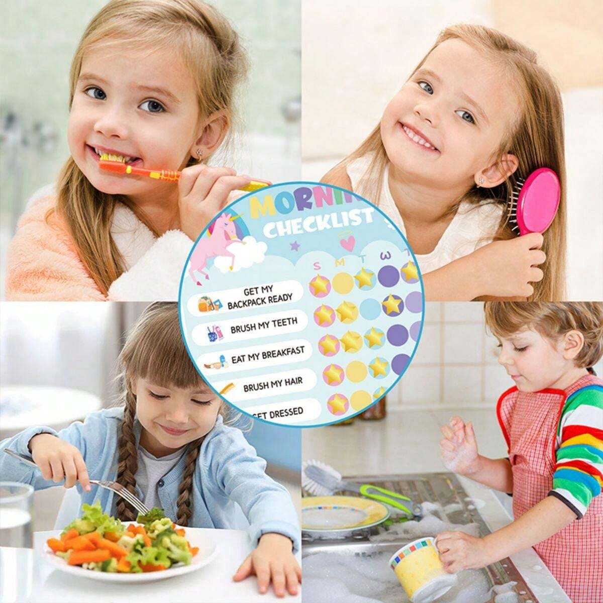 Morning Bedtime Routine Chart Sticker Poster For Toddler Kids Magnetic ...