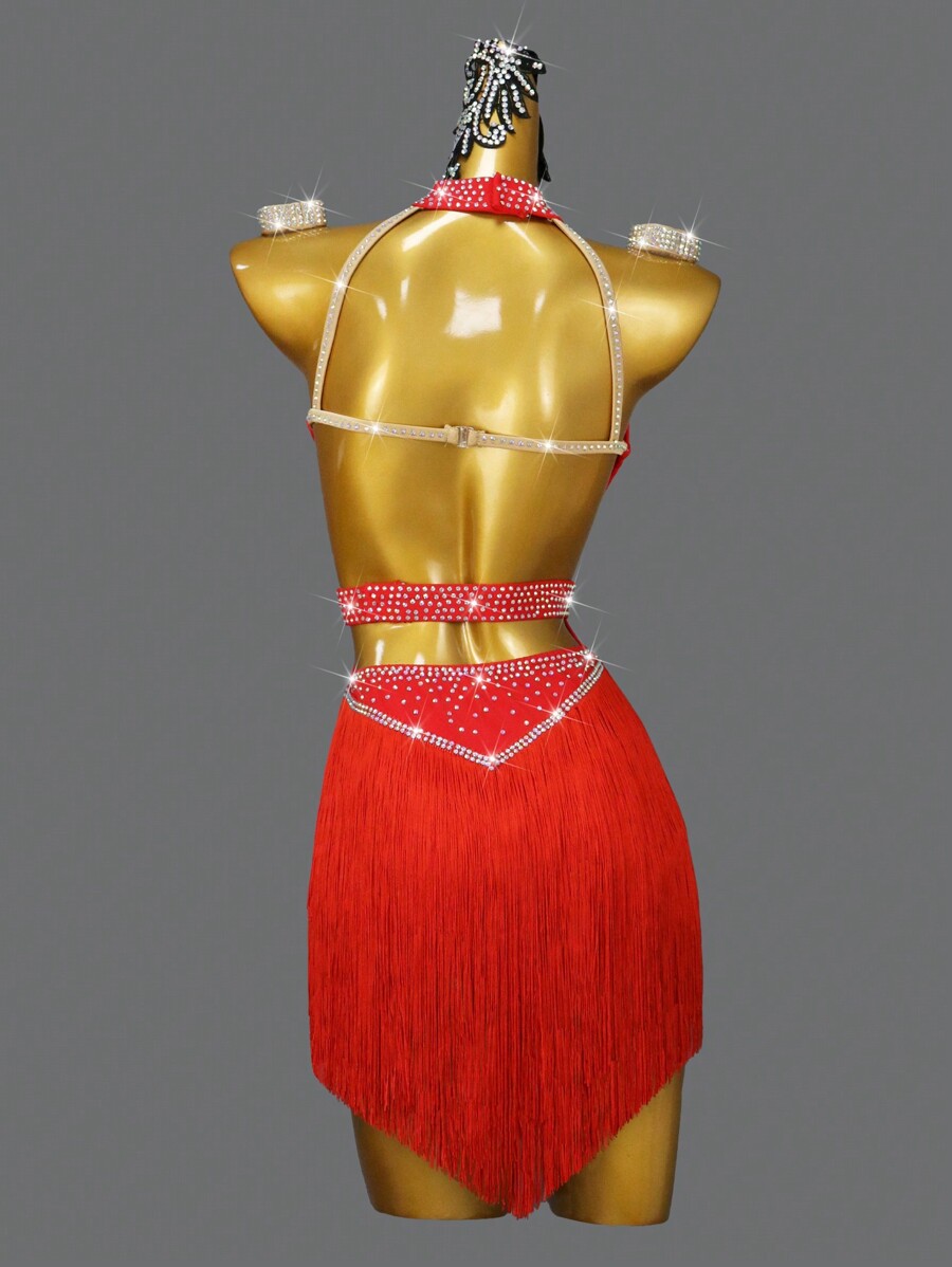 Women's Red Latin Dance Performance Dress With Fringe, Girls' Ballroom ...