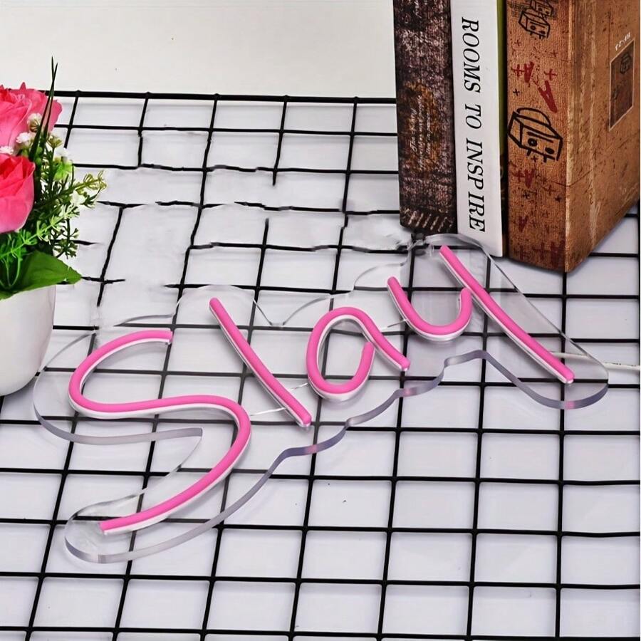 Slay Neon Sign, Slay Neon Lights Signs For Wall Decor Pink Color, USB ...