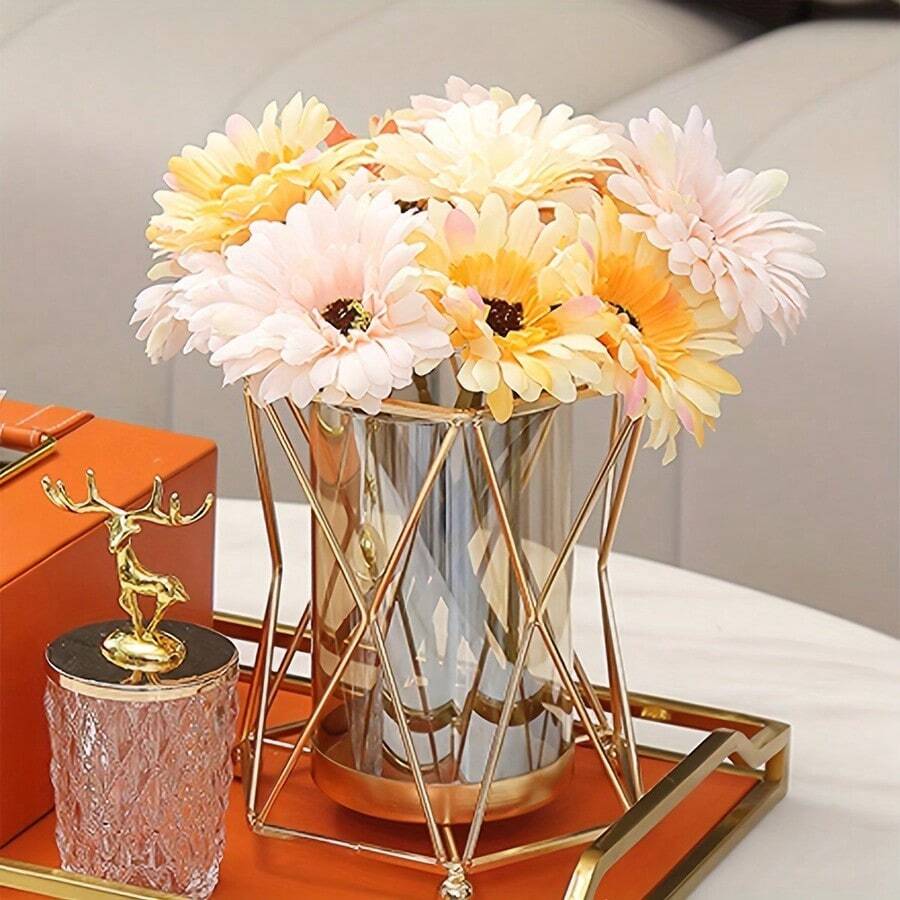 1pc Iron Frame Glass Vase, Modern Transparent Vase For Home Decor, Iron ...