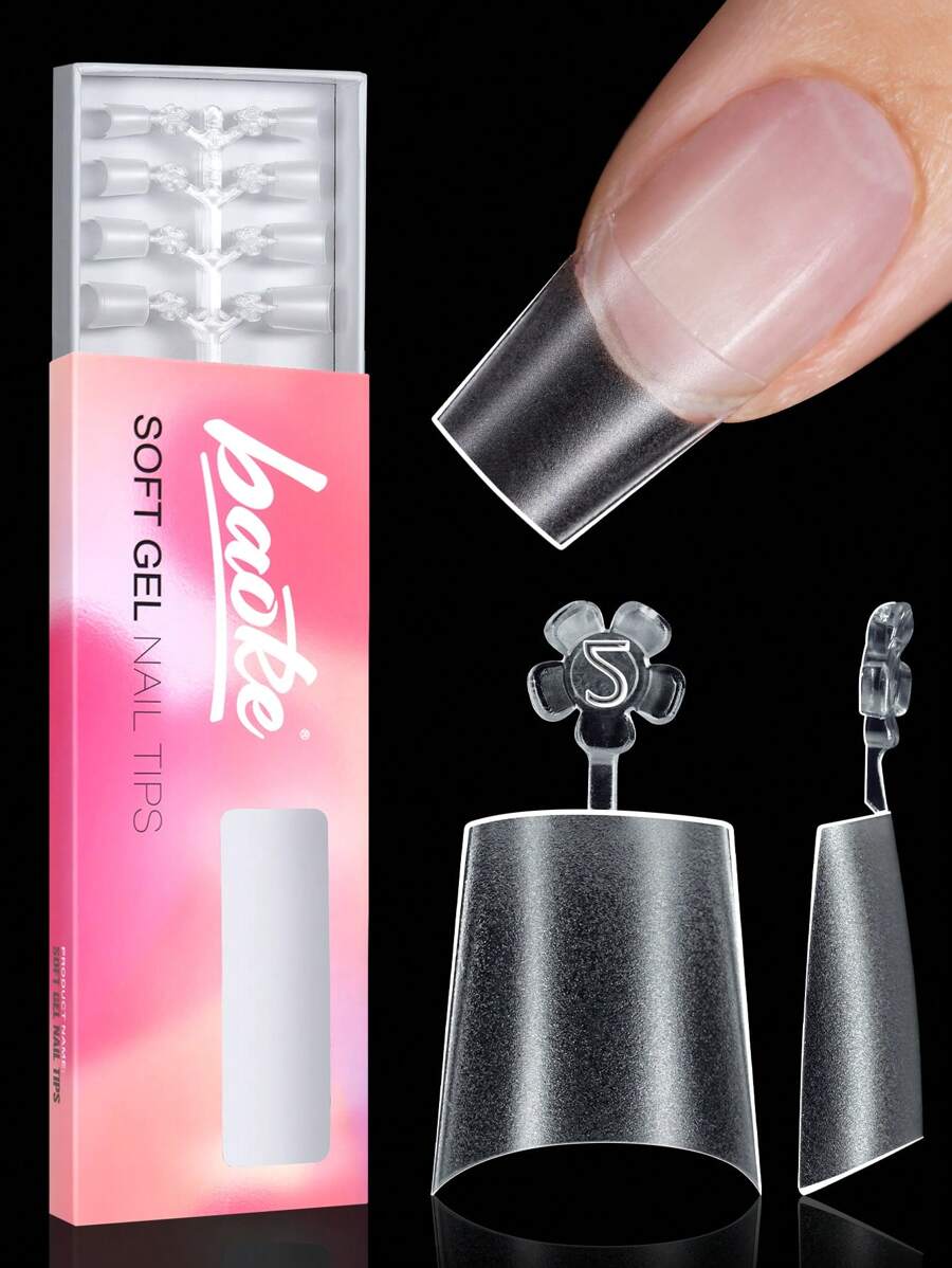 Baoke Nail Tips 240 Pcs Coffin Shaped Upgraded Matte Soft Gel Half