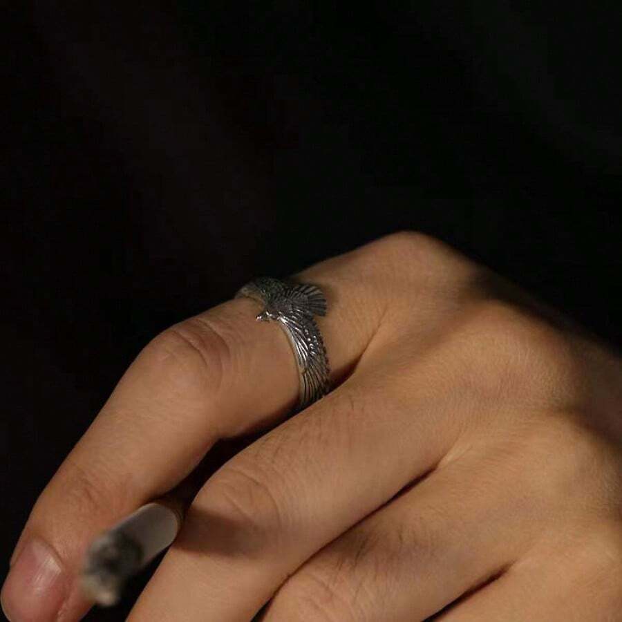 New Thai Silver Eagle Ring, Feather Ring, Adjustable Eagle Open Ring, Thai Silver Japanese ...