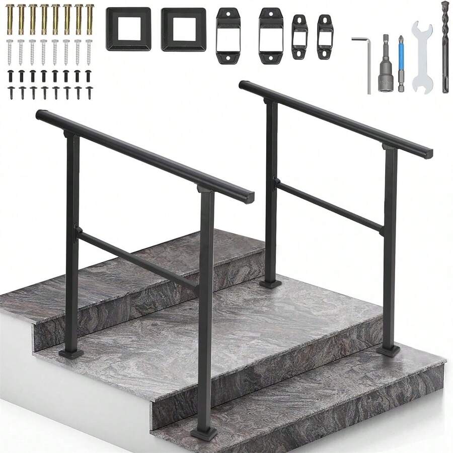 Handrails For Outdoor Steps, Outdoor Stair Railing Fits 2 To 3 Steps ...