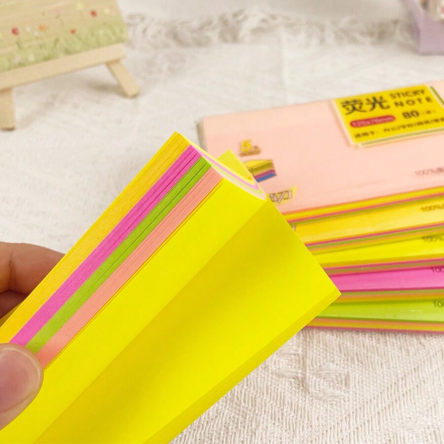 80pcs Fluorescent Sticky Notes, Self-Adhesive Memo Pads For Office ...