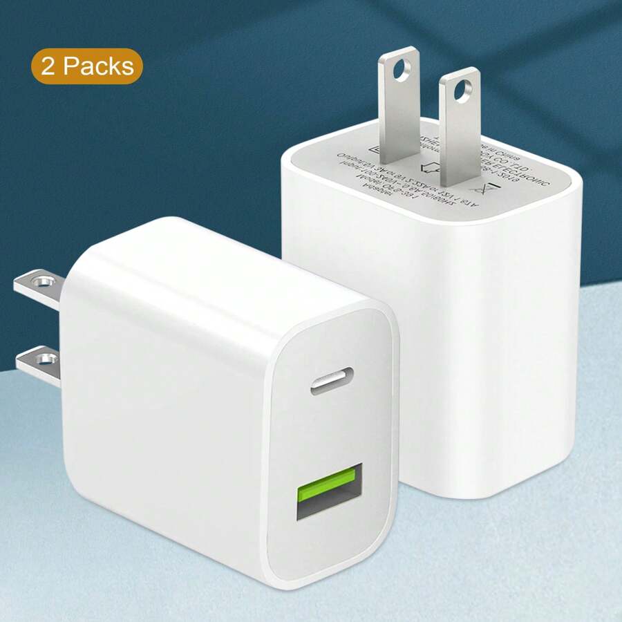 2-Pack USB C Wall Charger Block , Dual Port Power Delivery Fast Type C ...