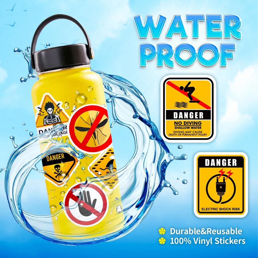 50Pcs Warning Sign Stickers, Cautions Directions Stickers For Teens ...