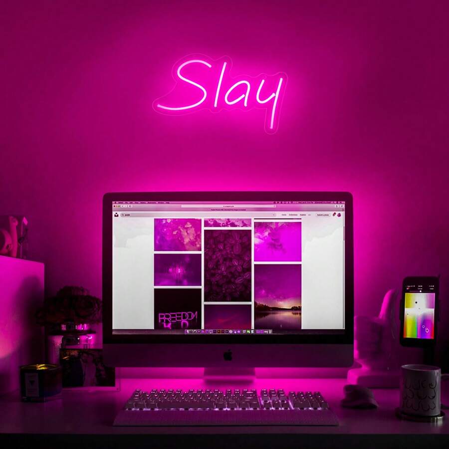 Slay Neon Sign, Slay Neon Lights Signs For Wall Decor Pink Color, USB ...