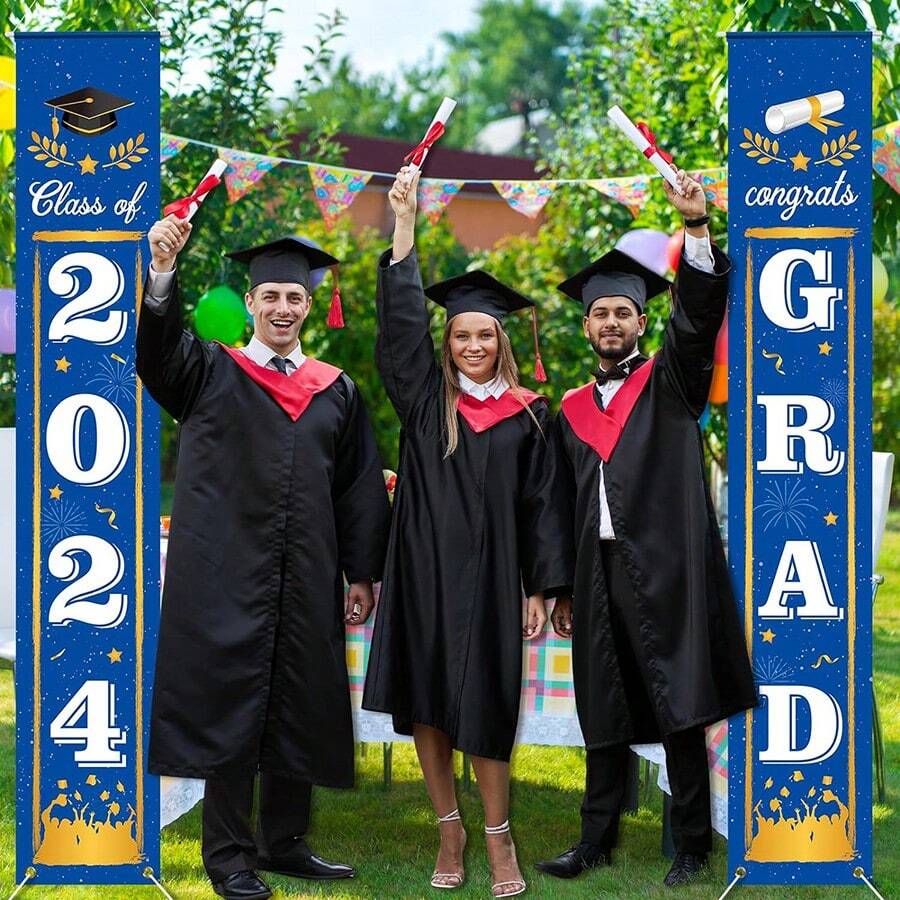 1Set Graduation Decorations 2024 GRAD Banner Blue Porch Door Sign ...