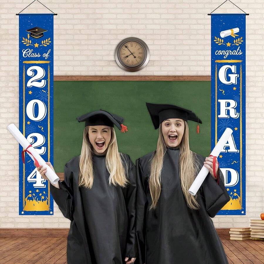 1Set Graduation Decorations 2024 GRAD Banner Blue Porch Door Sign ...