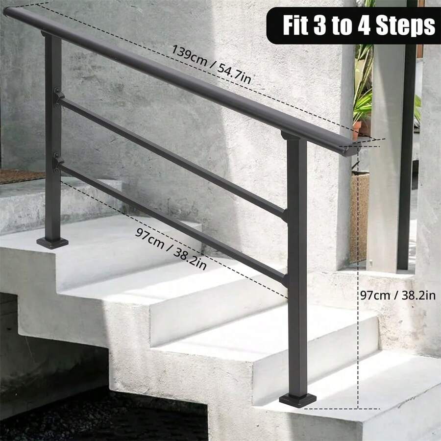 Handrails For Outdoor Steps, Outdoor Stair Railing Fits 3 To 4 Steps ...