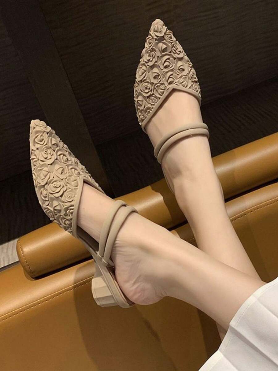 Women's High Heel Rose Half Slipper Toe Pointed, Elegant Waterproof ...