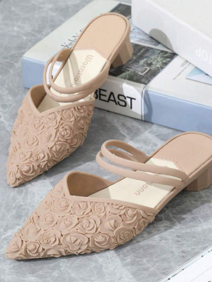 Women's High Heel Rose Half Slipper Toe Pointed, Elegant Waterproof ...