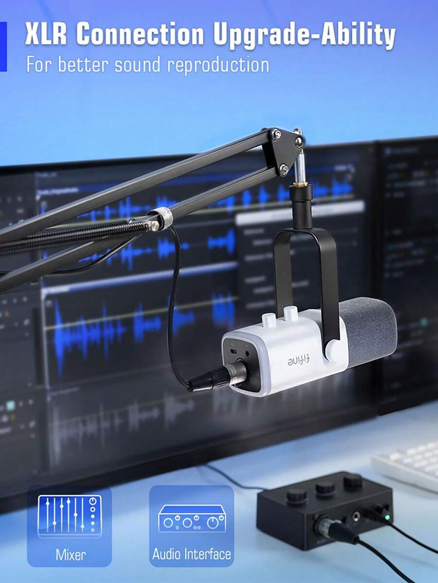 FIFINE USB/XLR Microphone Kit With Boom Arm Stand,Dynamic PC Mic With ...