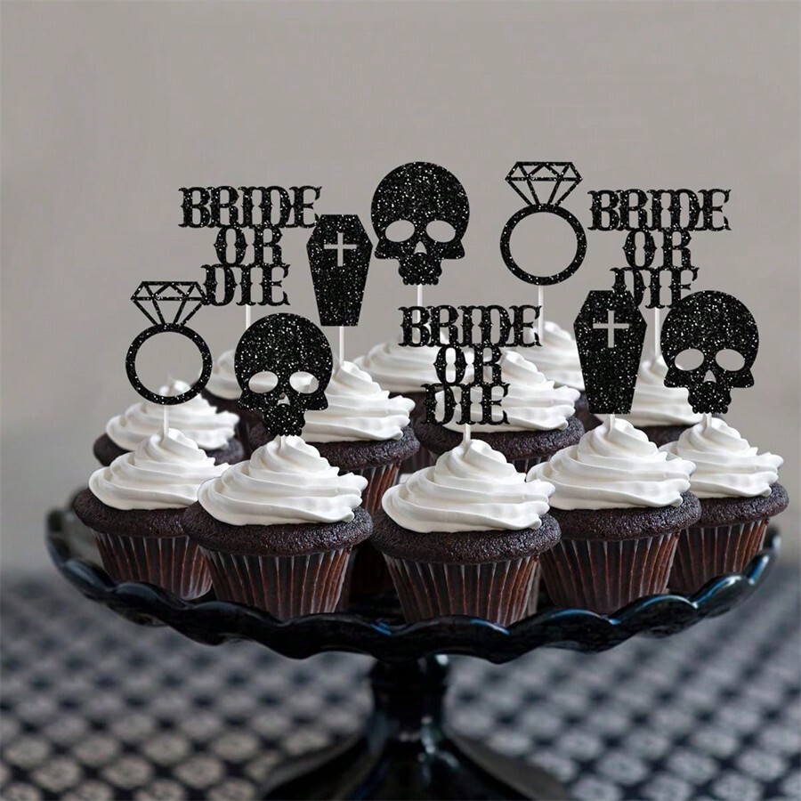 24Pcs Bachelorette Bride Or Die Cupcake Toppers, Gothic Cupcake Toppers ...