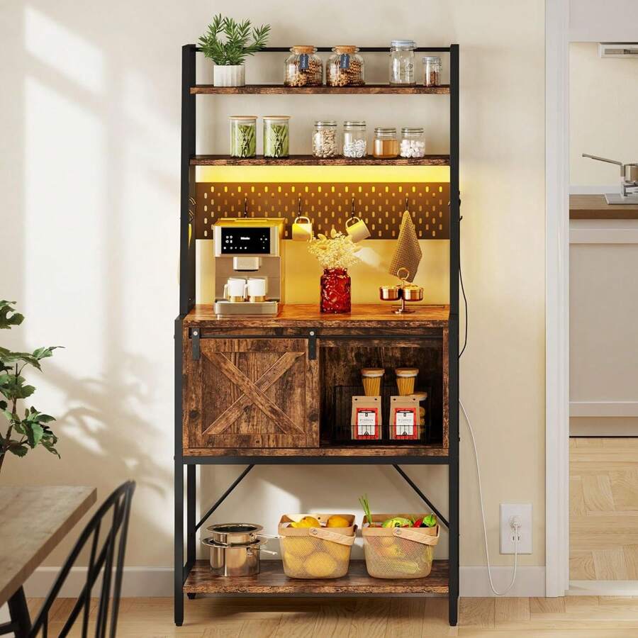 Microwave Cabinet YITAHOME Bakers Rack With Power Outlet And Storage ...