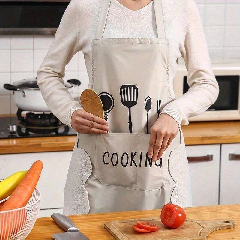 1pc, Kitchen Apron, Print Kitchen Apron With Pocket, Sleeveless ...