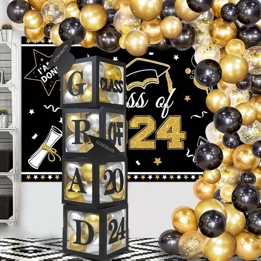 2024 Graduation Decorations 106Pcs Black And Gold Balloons Class Of ...