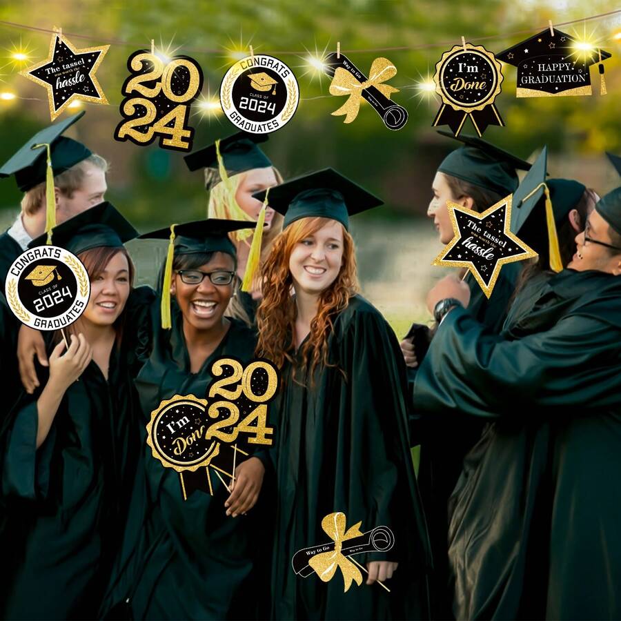 12pcs Graduation Decorations For Class Of 2024 - Black Golden ...