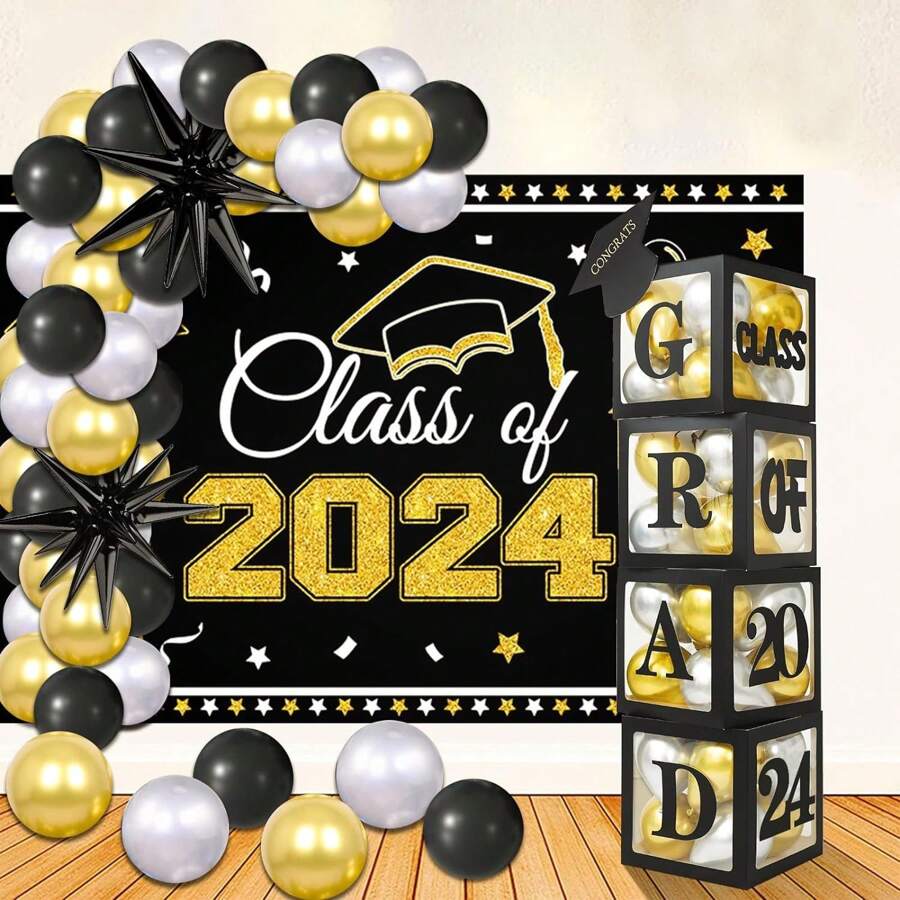 2024 Graduation Decorations 106Pcs Black And Gold Balloons Class Of ...