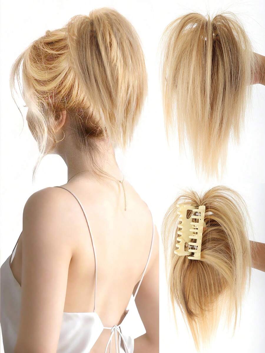Wig Women's Messy Hair Bun With Large Claw Clip Style Straight Short ...