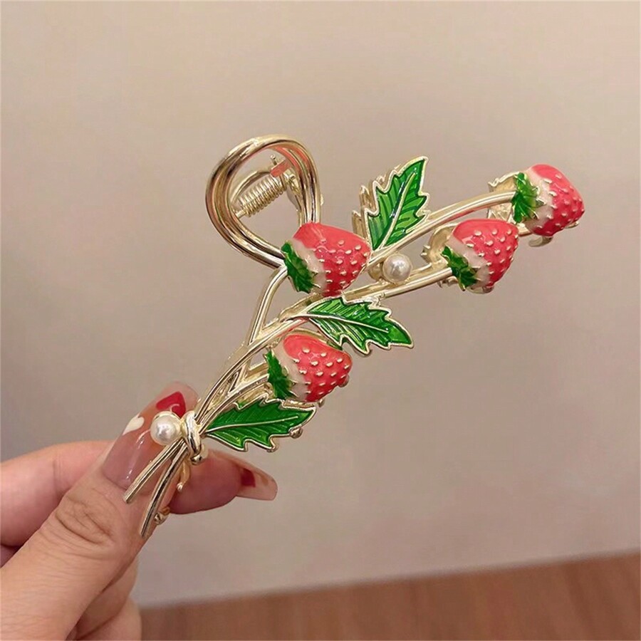 1pc Ladies" Summer Sweet And Fresh Drip Oil Red Cherry Alloy Hair Clip ...