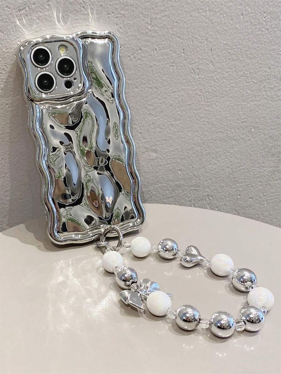 Electroplated Floral & Meteorite Patterned Silver Phone Case With Bow ...