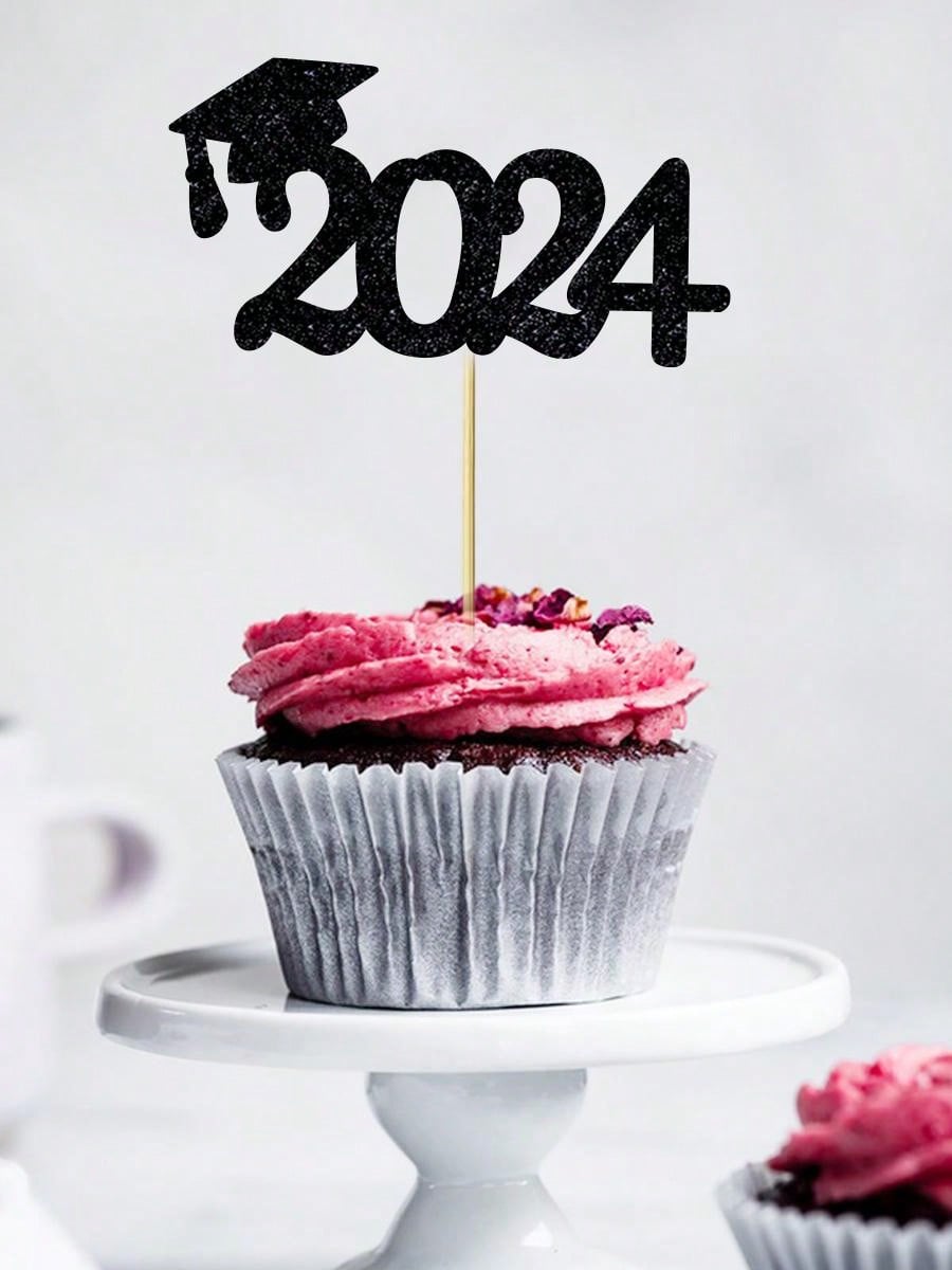 Black 2024 Graduation Hat Design Paper Cake Toppers For Celebrating ...